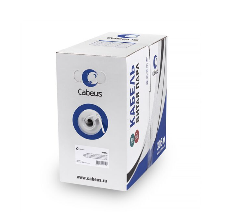 Кабель витая пара U/UTP 5e кат. 4 пары Cabeus UTP-4P-Cat.5e-SOLID-LSZH-GY-LIGHT 0,47мм (24 AWG), LSZH, нг(А)-HF, серый, (305 м)