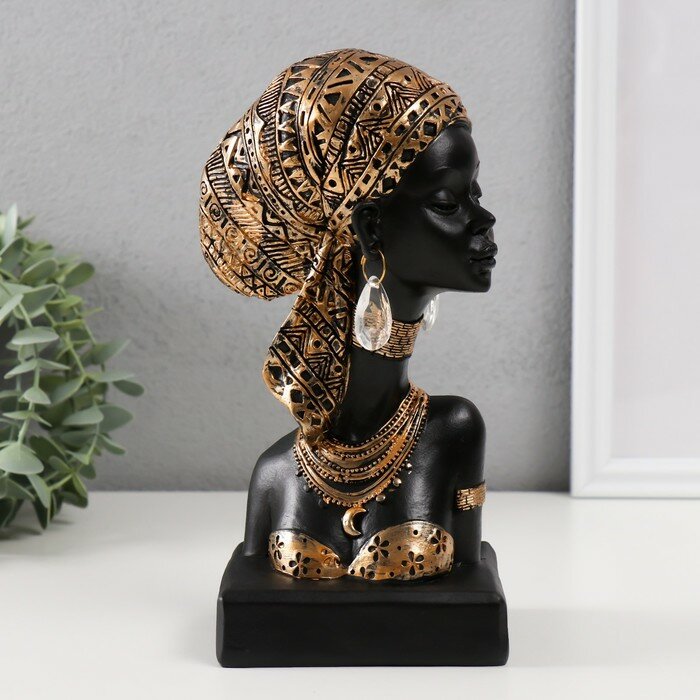 Фигура полистоун «Бюст. Африканка в косынке с узорами», 12×9×22 см