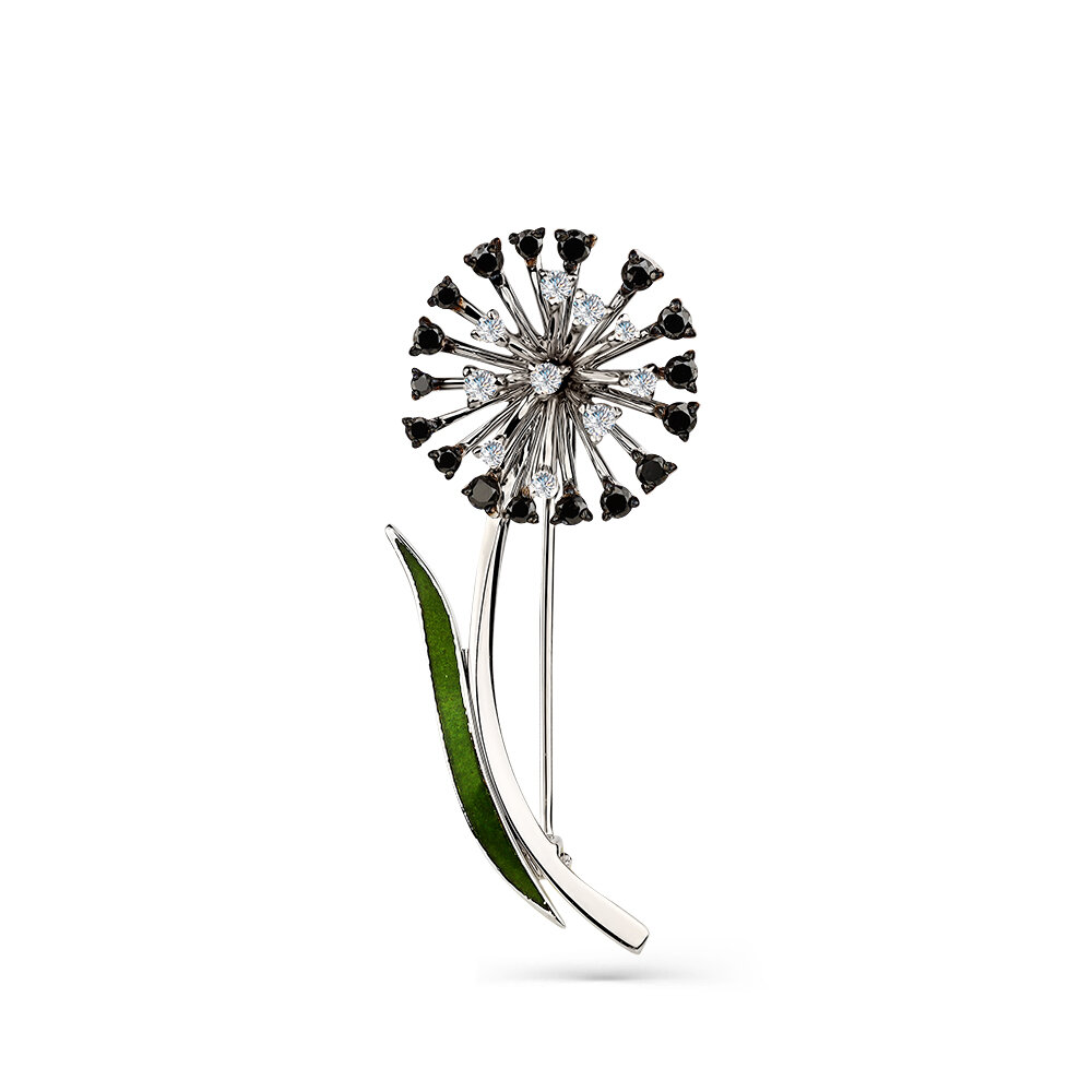 Брошь, белое золото, 585 проба, бриллиант, эмаль