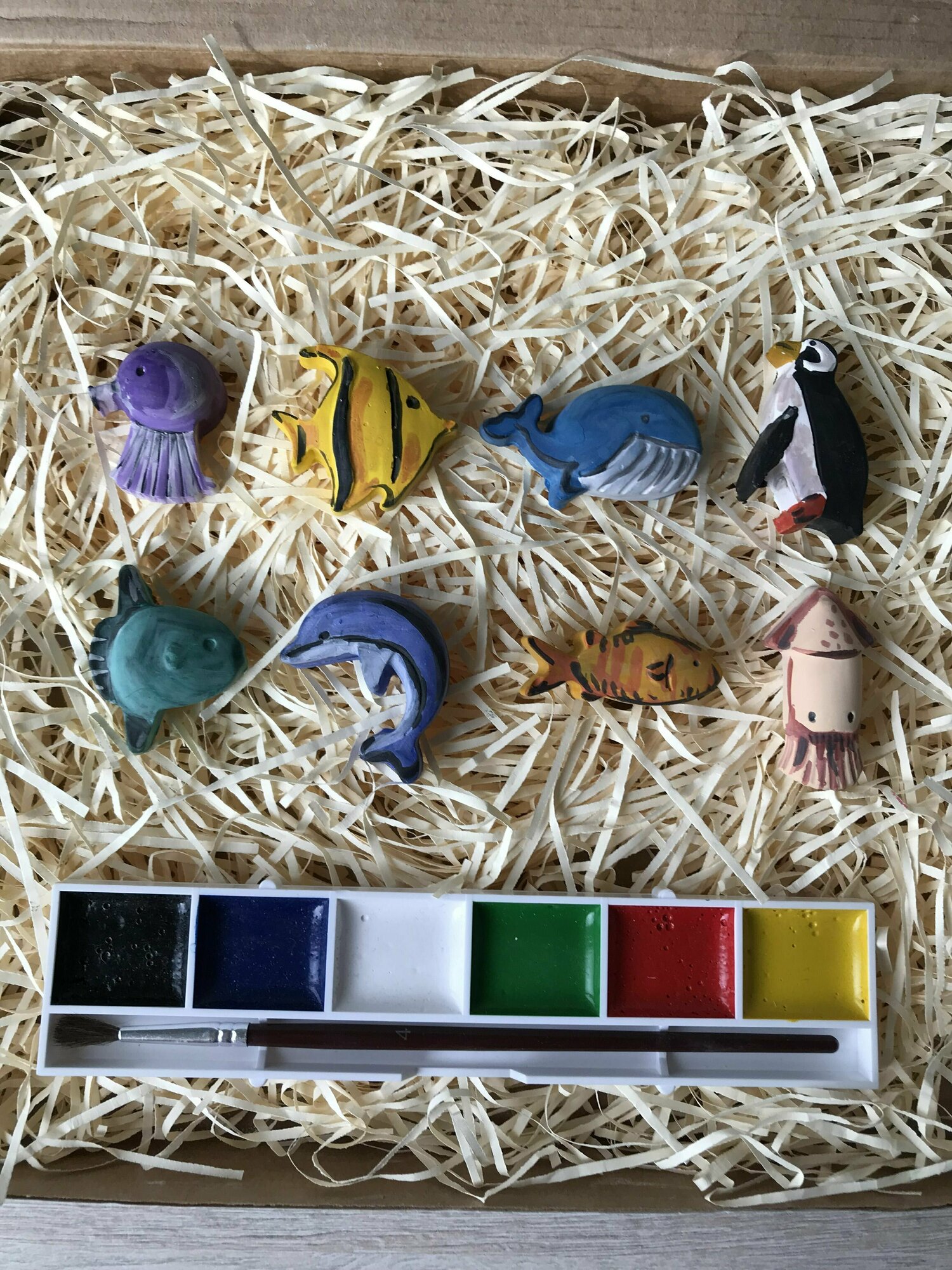 Раскраска объемная подводный мир мини / Набор для росписи 8 фигурок, кисточка, краски / Многоразовый комплект для творчества и развития Сделай Сам