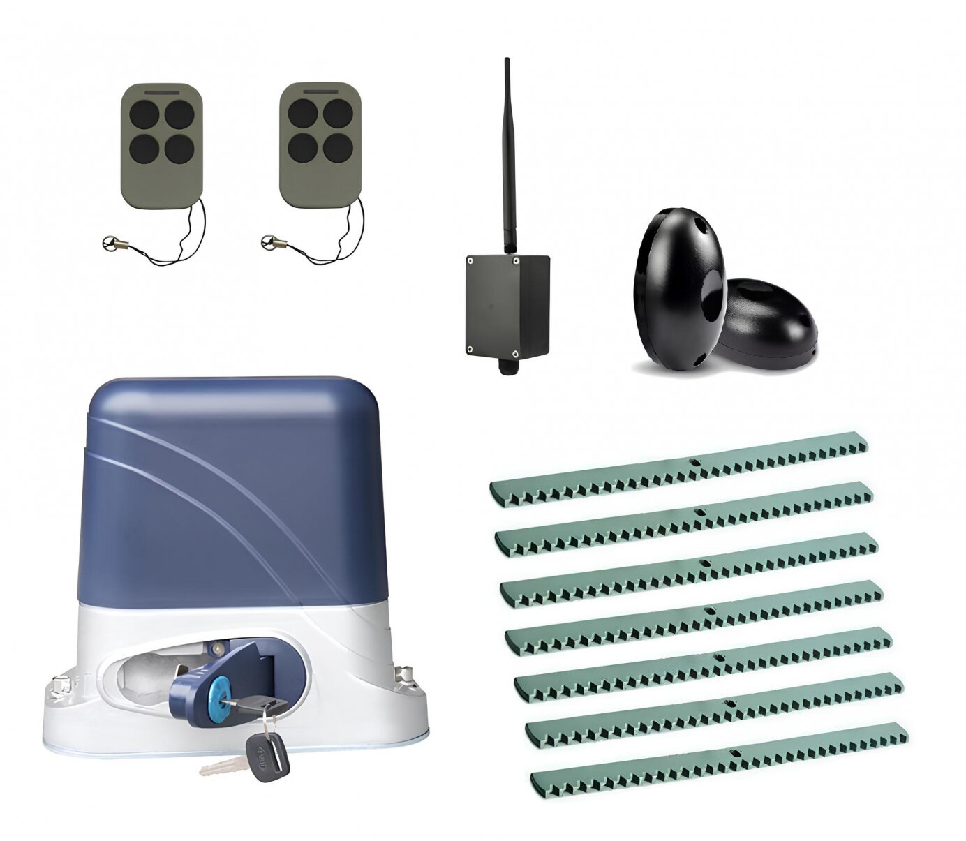 Автоматика для откатных ворот KSL-1300 KIT-FK7-BT, комплект: привод, 2 пульта, Bluetooth-модуль, фотоэлементы, 7 реек
