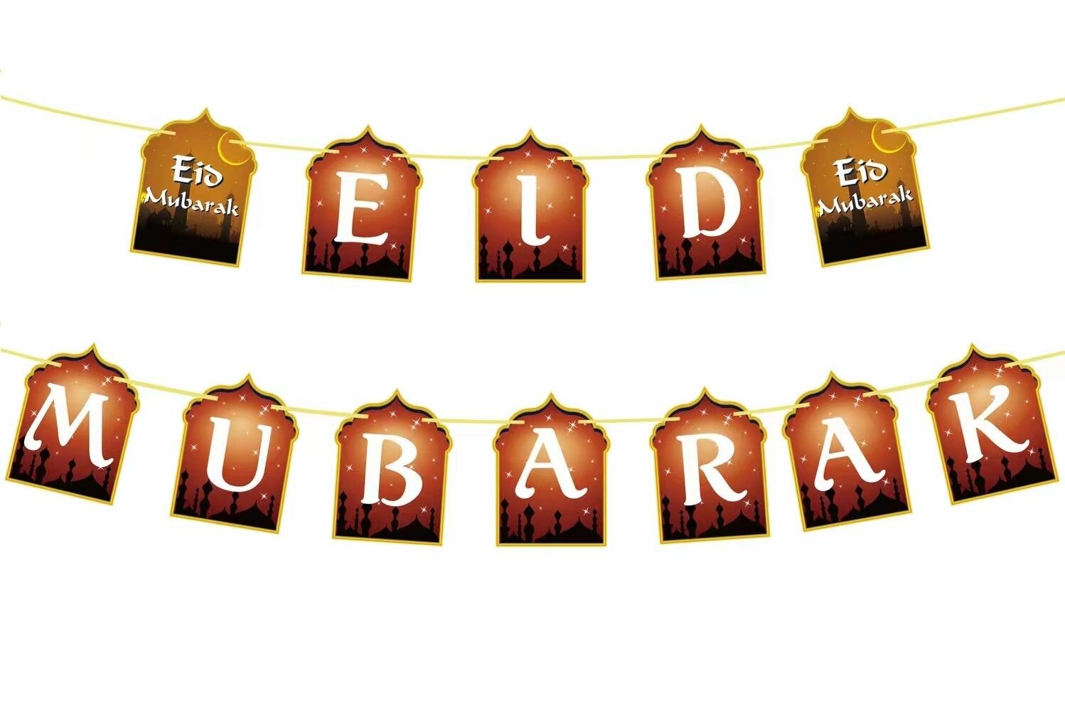 Гирлянда - растяжка - флажки "EID MUBARAK" / Ид Мубарак / Благословенный Праздник Рамадан/ Ид аль-Фитр / Рамадан