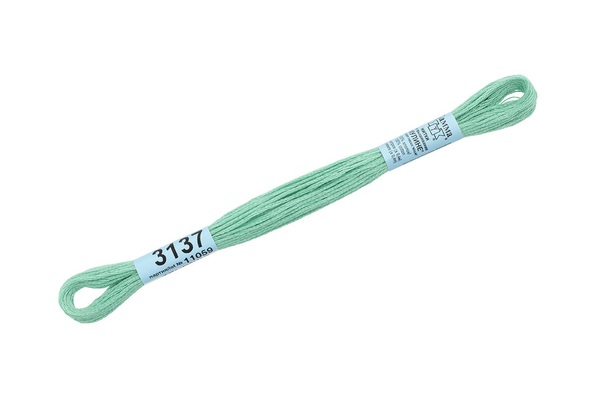 Мулине GAMMA нитки для вышивания 8м. 3137 светло-светло-бирюзовый, 1 шт.