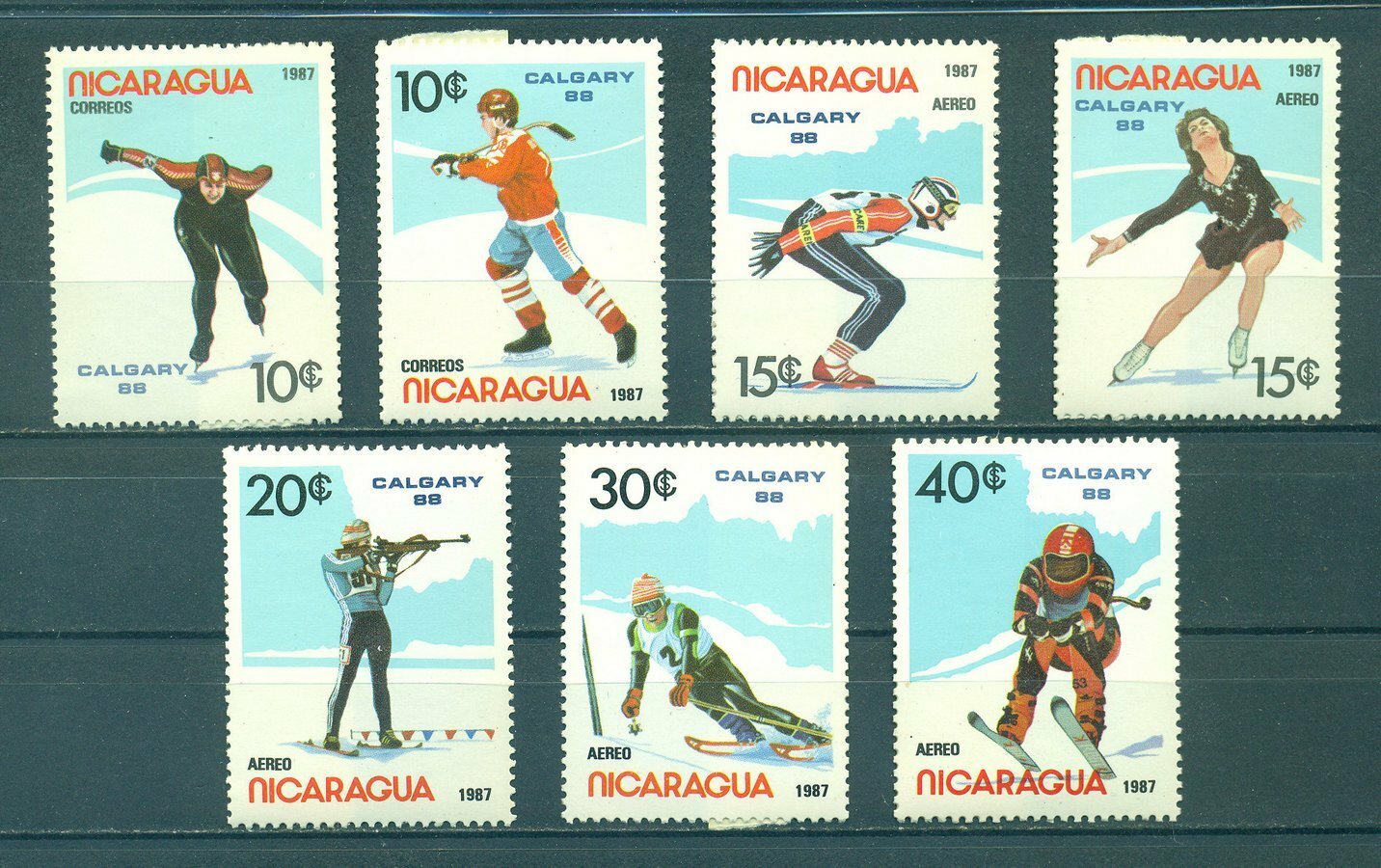 Почтовые марки Никарагуа 1987г. "Зимние Олимпийские игры - Калгари, Канада 1988" Спорт MNH