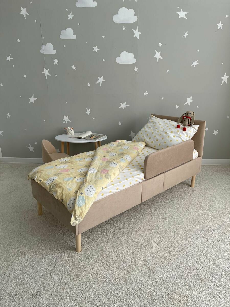 Кроватка 160х70 с Мягким Изголовьем Велюр от DIMDOMkids Бежевый