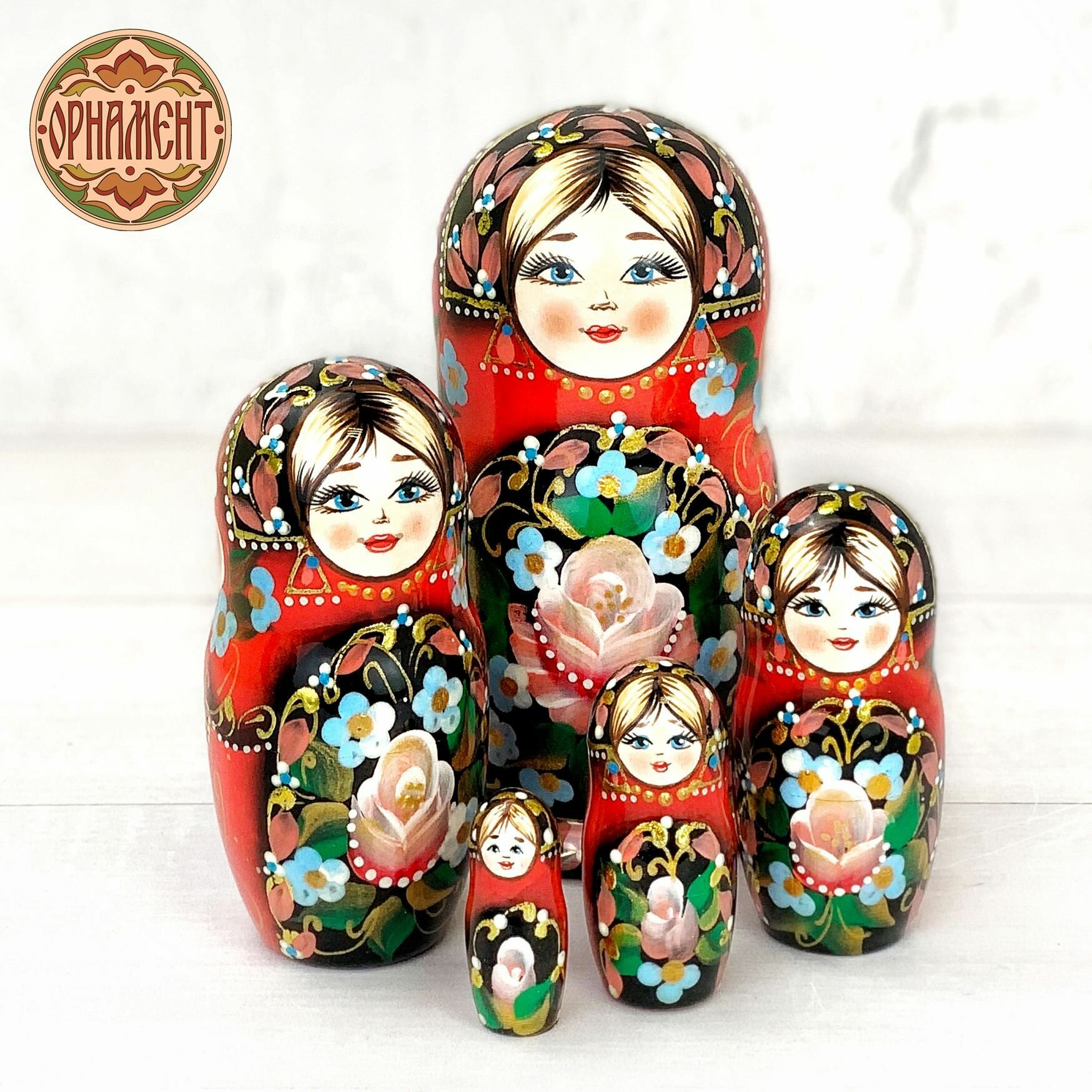 Матрешка деревянная детская традиционная сувенир 5 мест 12 см Орнамент