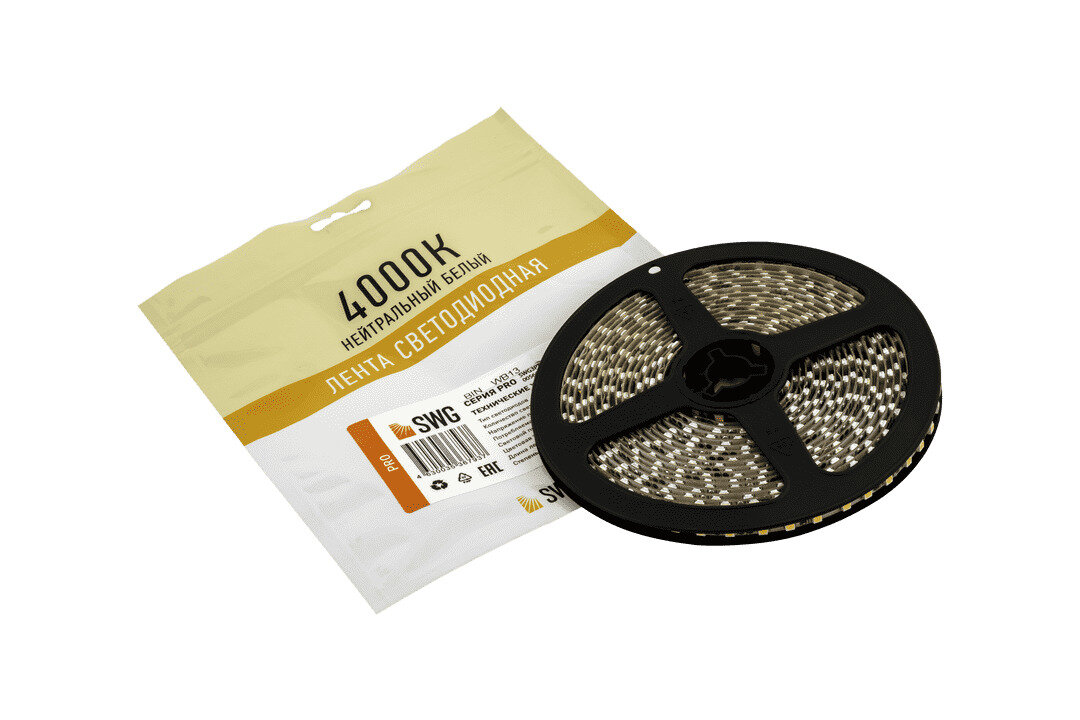 Светодиодная лента SWG PRO 9,6 Вт/м, 24В, IP20, Нейтральный белый, узкая (катушка 5м)