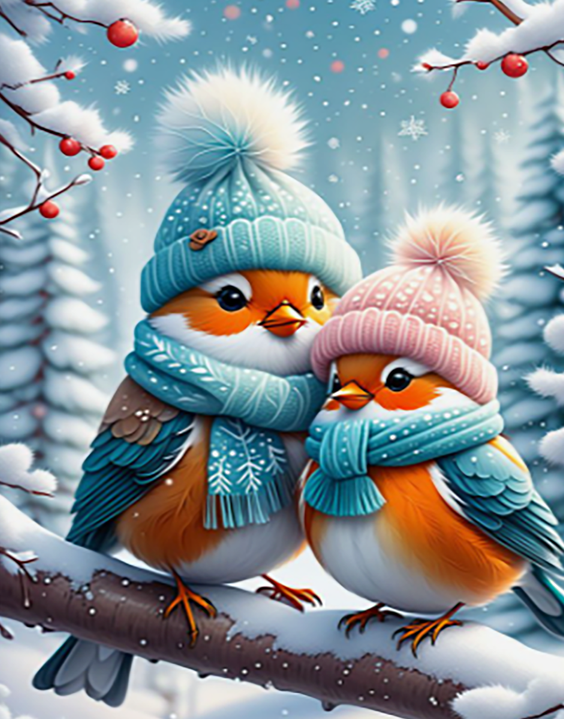 Картина по номерам "Птички в зимнем лесу" 40х50 см, хлопковый холст на подрамнике, акрил, Hobby Home