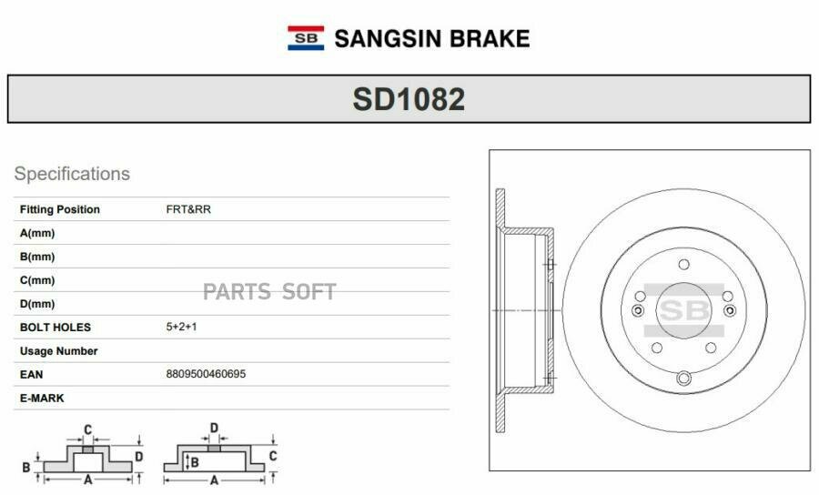 SANGSIN BRAKE SD1082 Диск тормозной задний SANGSIN BRAKE SD1082