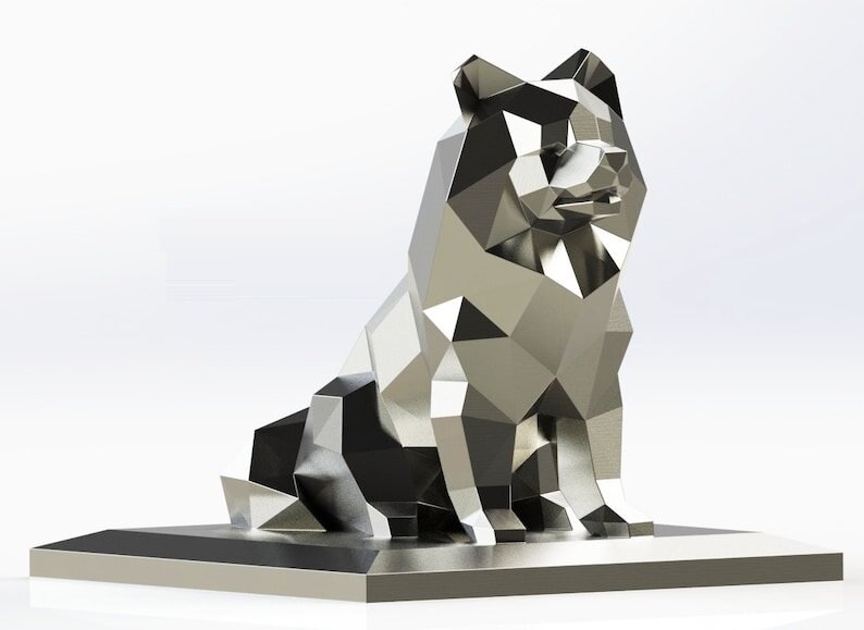 Полигональная фигура Шпиц, собака из метелла, геометрический полигональный металлический декор интерьера