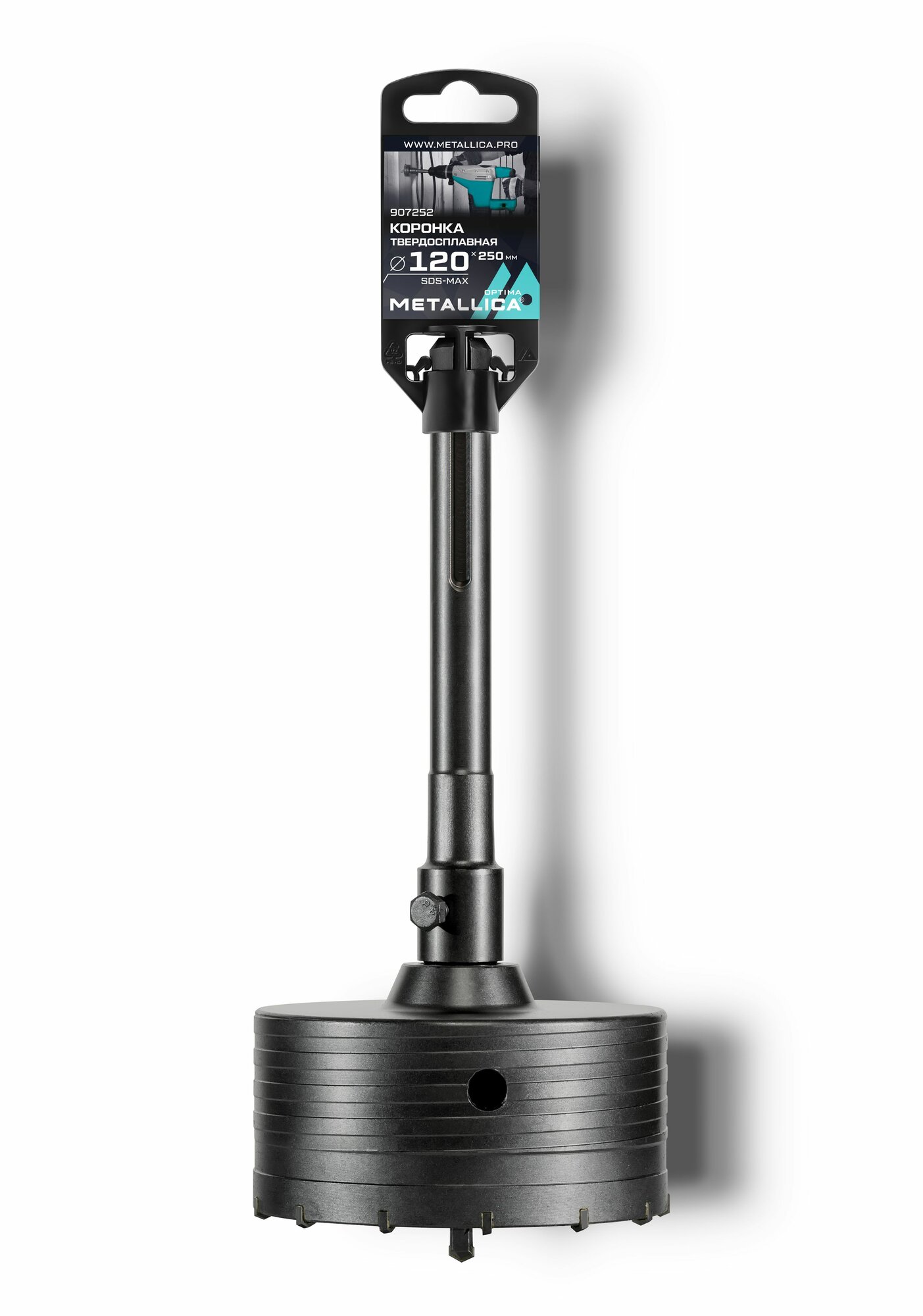 Коронка тв. спл. SDS-max METALLICA Optima 120x250/110 мм, h 50мм, М22,0х2,0 мм, с адаптером