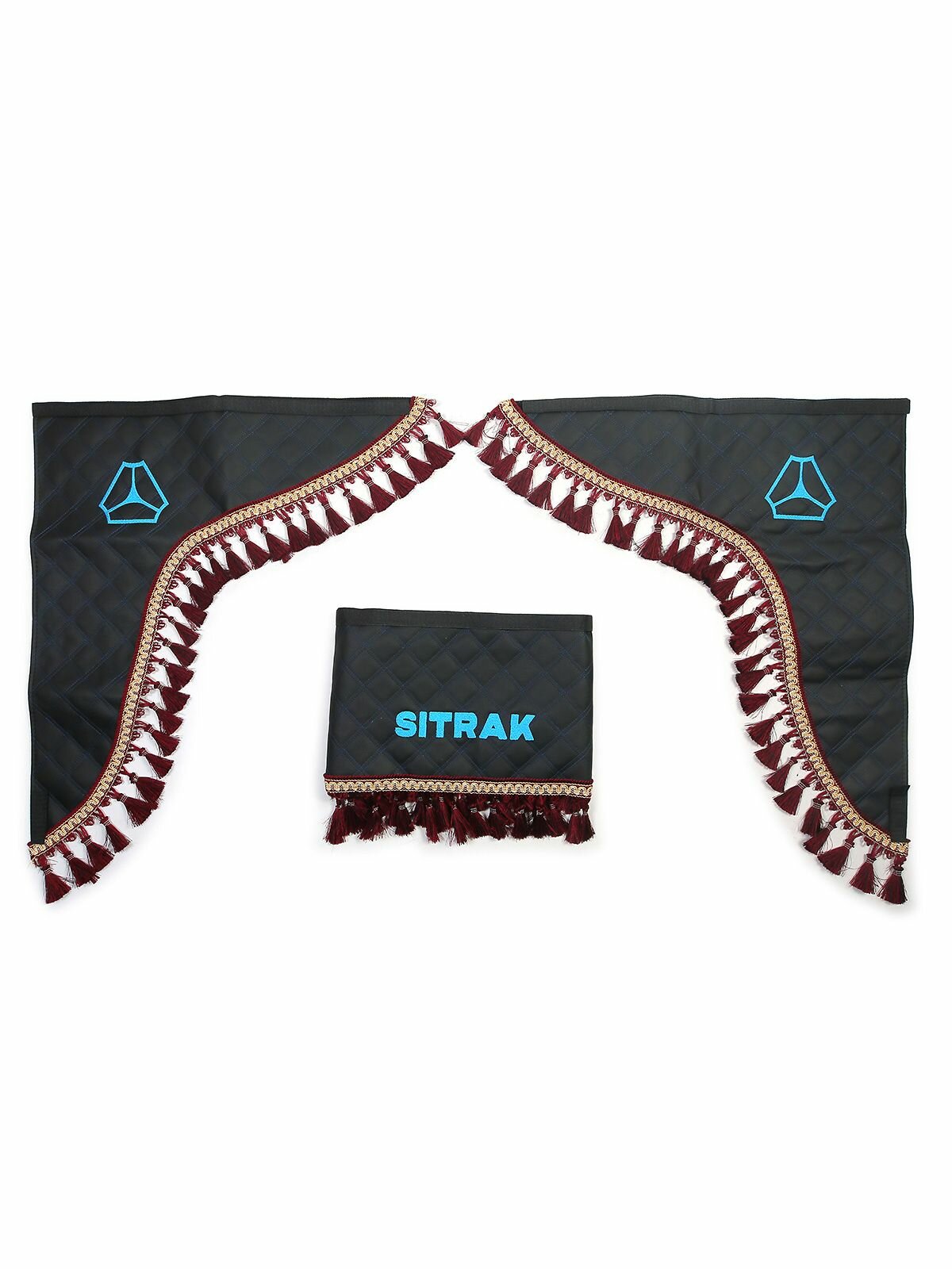 Ламбрекены. (Лобовое и боковые). Для автомобиля SITRAK. Экокожа. Черный. Синяя строчка (26161)