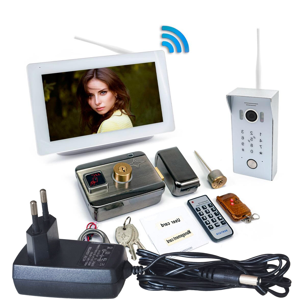 Цветной Wi-Fi HD домофон TUYA и электромеханический замок AX066 - Sky Net 700-Tuya (1+0+AX066)-SDcard (Y13073YKS) и беспроводная вызывная панель с к