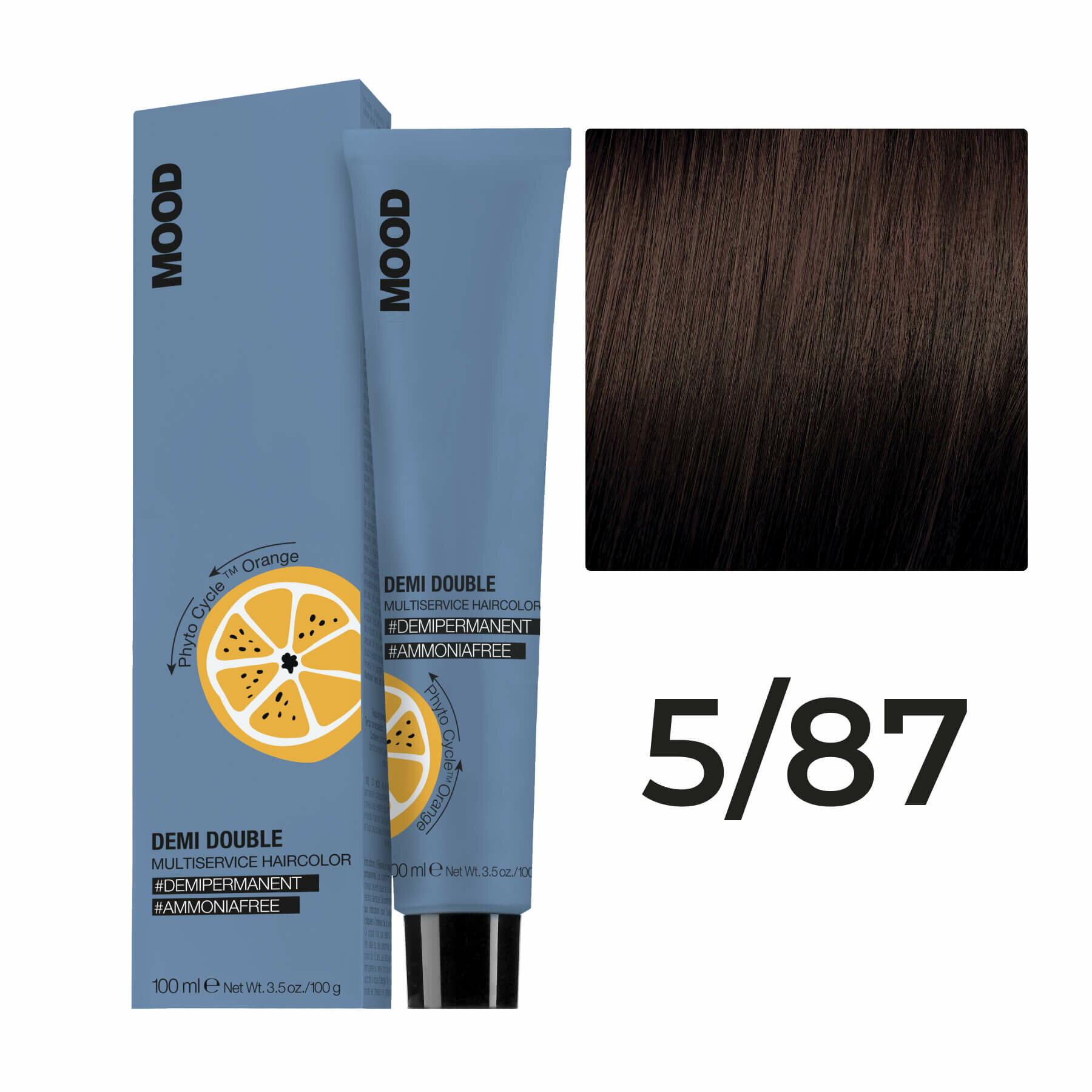 Краска для волос профессиональная без аммиака Mood Demi Double 5.87 Светлый каштановый Коричнево-перламутровый 100 мл
