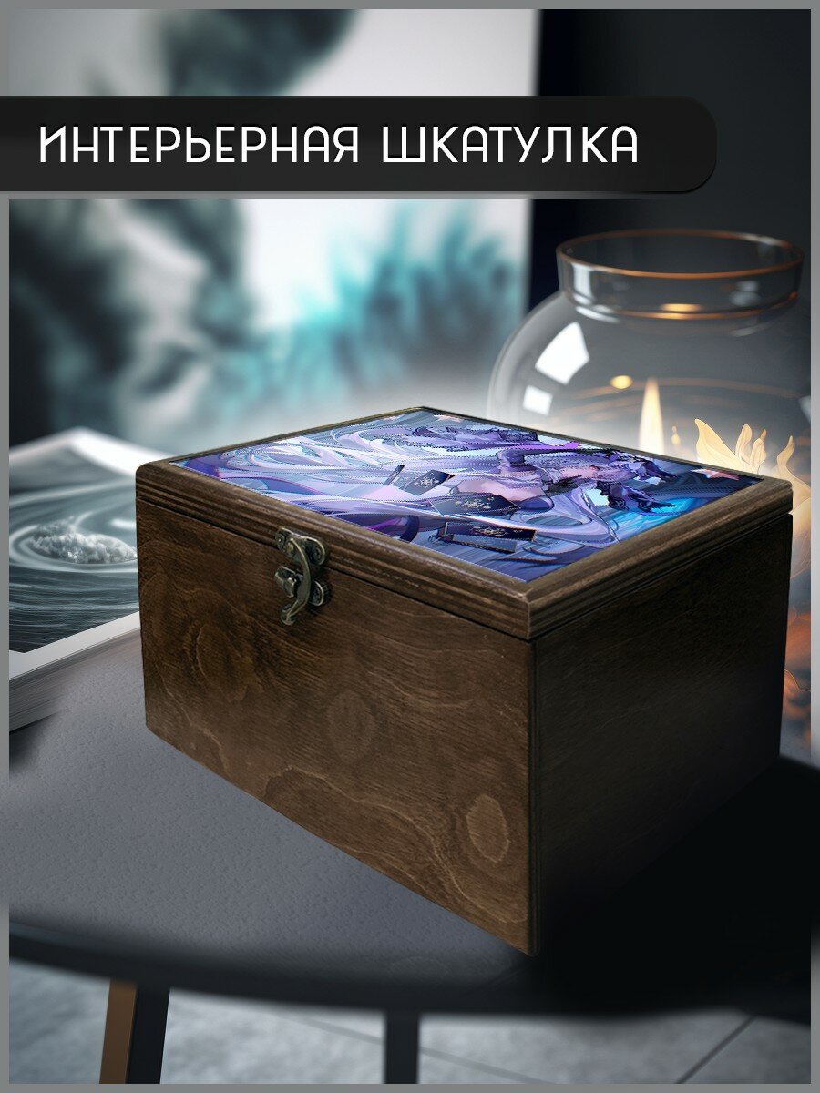 Шкатулка интерьерная для украшений универсальная 22x17x12 см эстетика Honkai star rail (Хонкай, хср, Черный лебедь, карты, гадание) - 2250