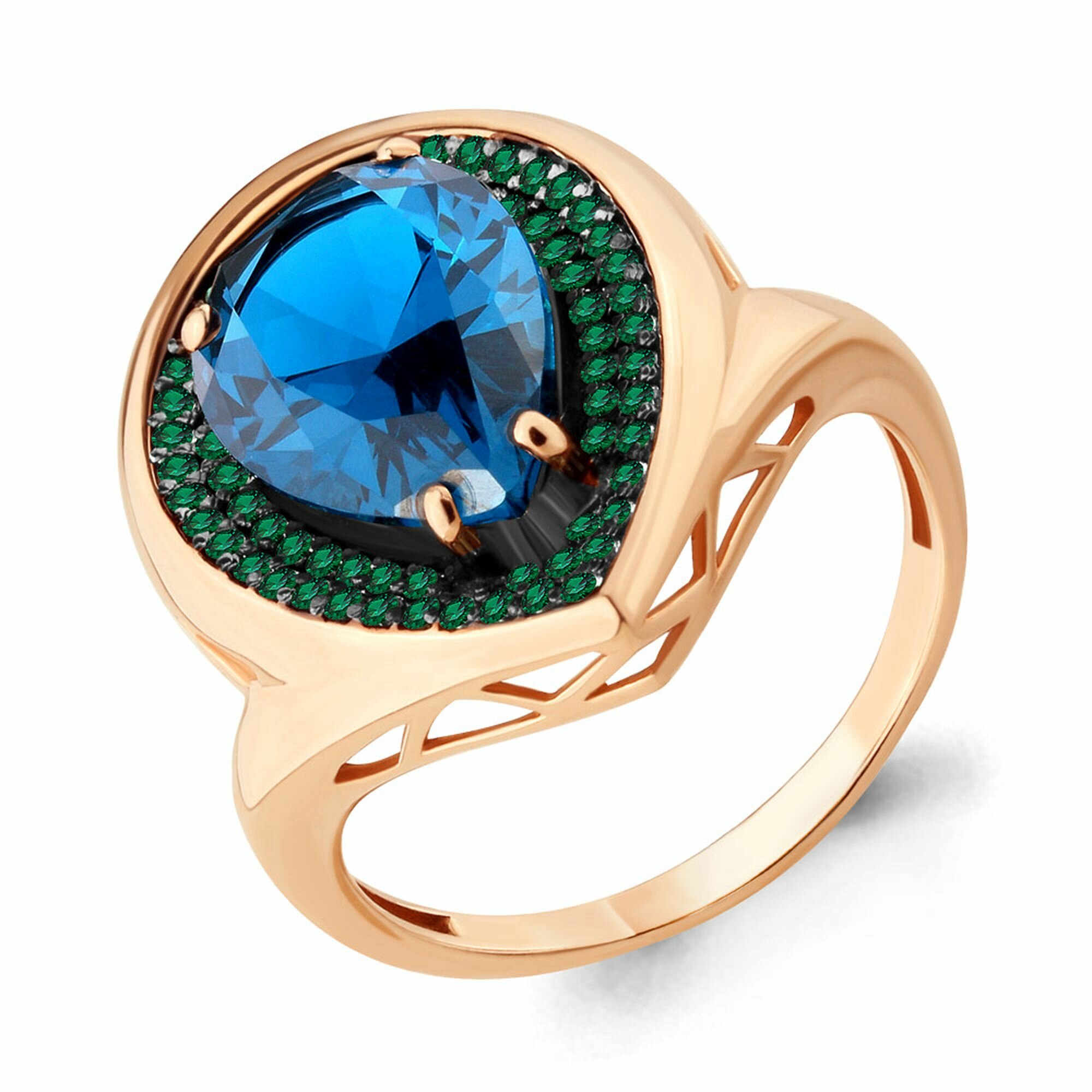 Кольцо, серебро, 925 проба, золочение, изумруд синтетический, Лондон топаз