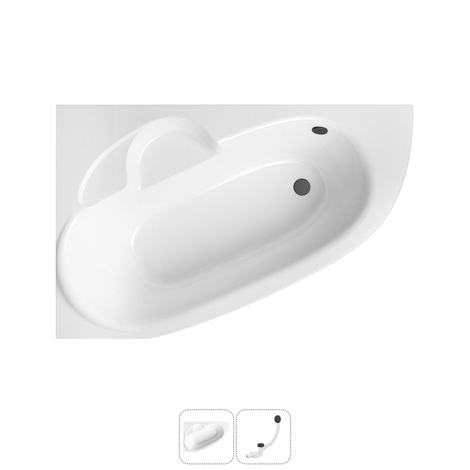 Угловая ванна акриловая 140 x 95 Lavinia Boho Bell Pro 202010847 в наборе 2 в 1: асимметричная ванна (левый разворот), слив-перелив