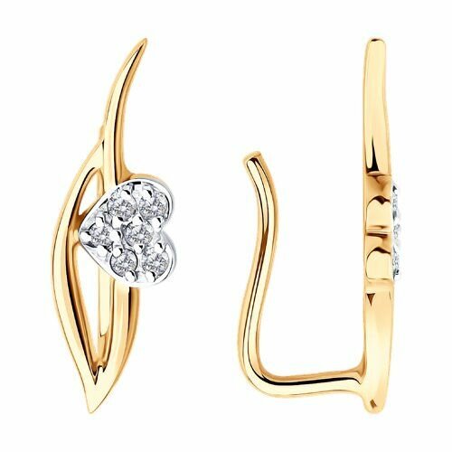 Серьги каффы, красное золото, 585 проба, фианит