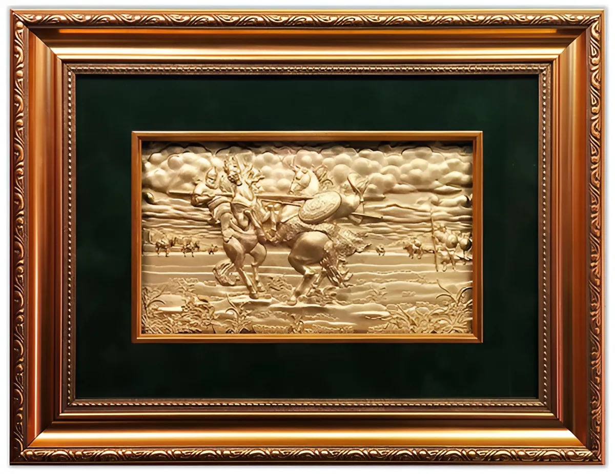 Панно "Битва Пересвета", керамика, ручная работа, 36x46 см