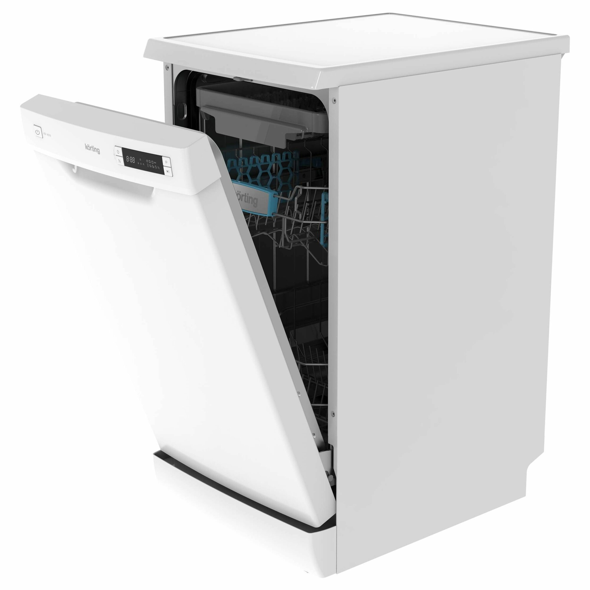 Узкая посудомоечная машина Korting KDF 45578 10 комплектов, 8 программ, A++, белая
