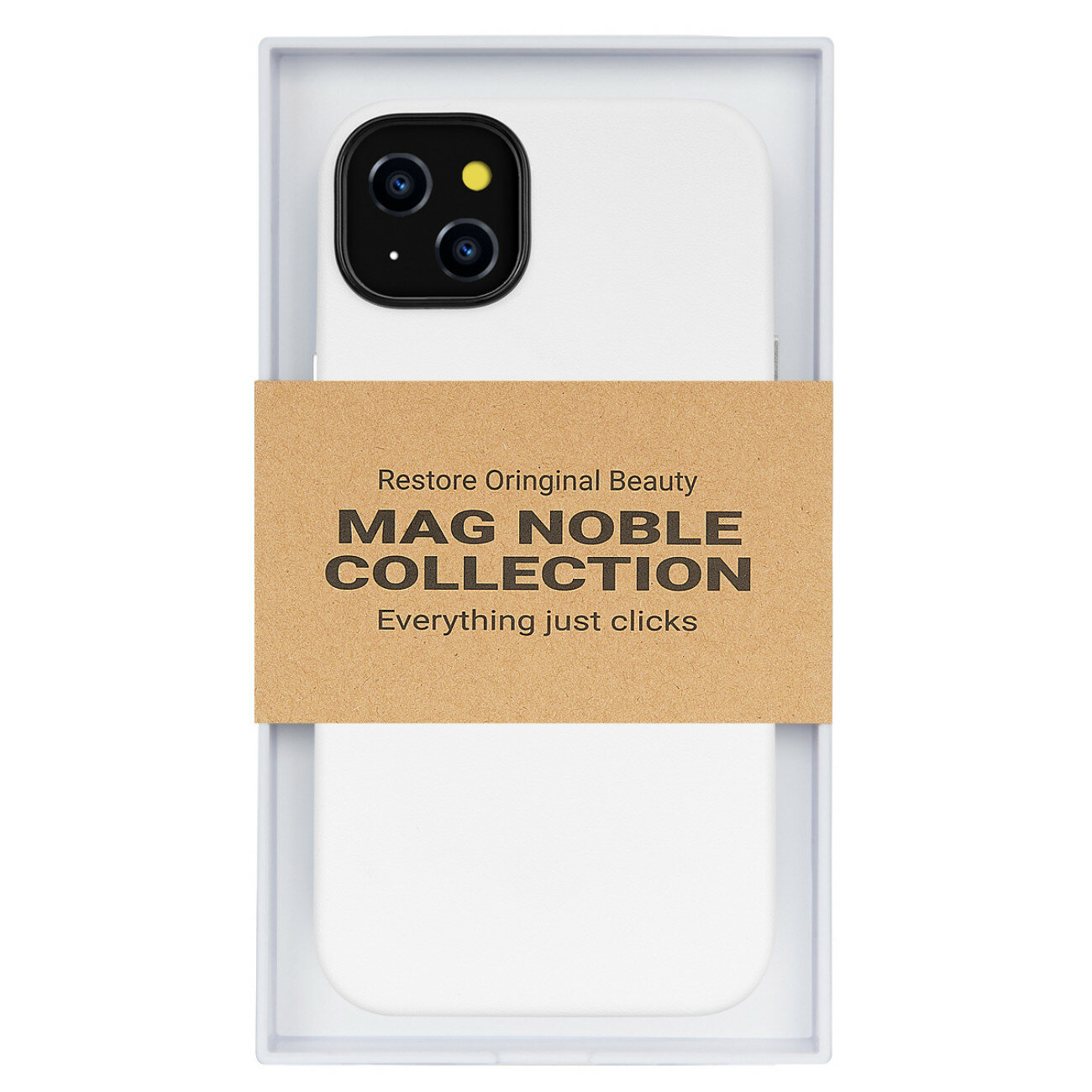 Чехол с MagSafe для iPhone 15 MAG NOBLE COLLECTION кожаный Soft touch — Белый