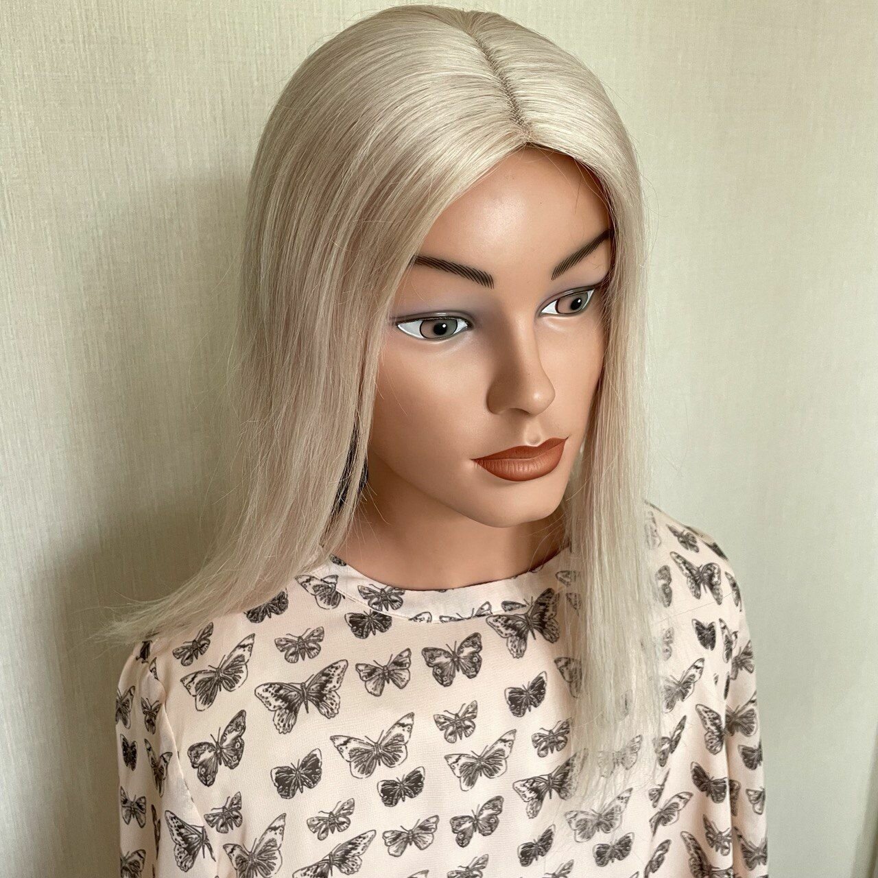 Теменная накладка амера #60С, из натуральных волос, 30см, серебристо-блонд,