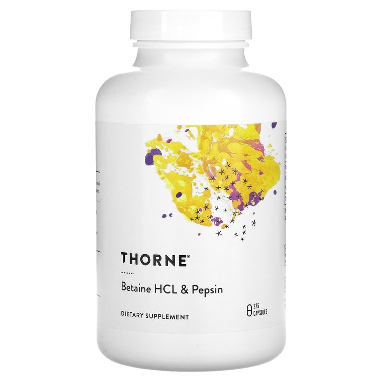 Thorne Betaine HCL & Pepsin (Бетаингидрохлорид и пепсин) 225 капсул (Thorne Research)