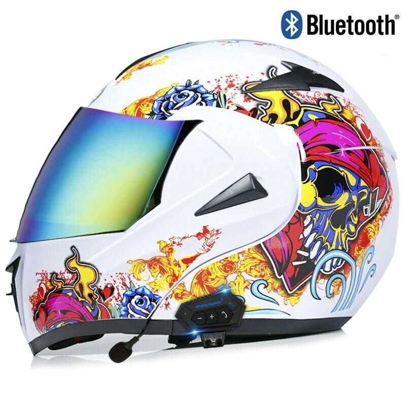 Электрический мотоциклетный шлем Bluetooth, открытый шлем, двойные линзы, унисекс, бесплатная противотуманная пленка