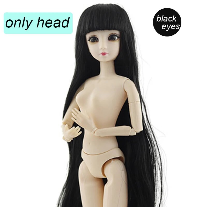 Кукольные головы с длинными волосами для кукол 1/6 Черный, Doll head 8
