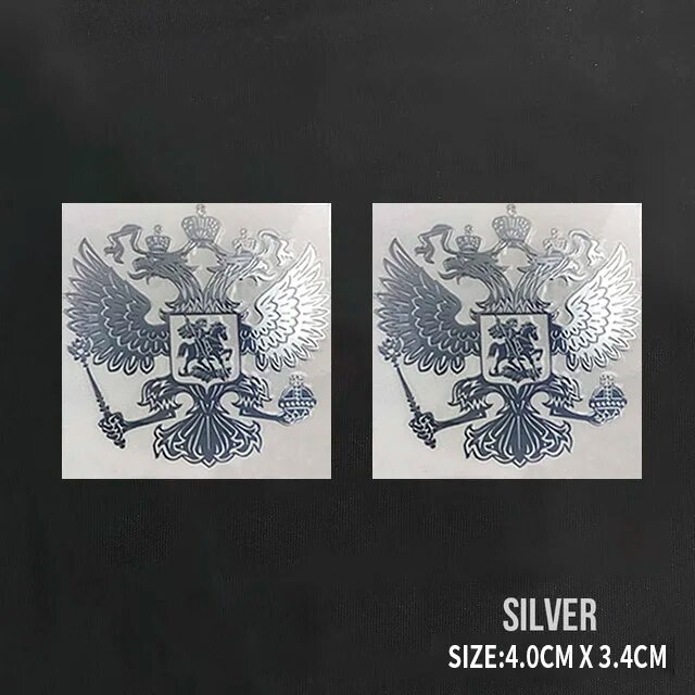 1 ПК герб России никель металл автомобильные наклейки Герб Российской Федерации автомобильные наклейки Золотой Sliver XS Silver 2PCS