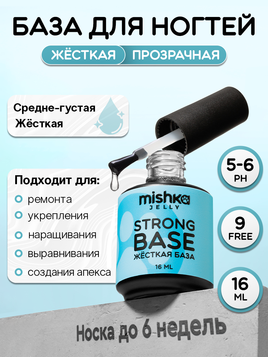 Жесткая база для ногтей, гель-лака и маникюра прозрачная Mishka Jelly Base Strong