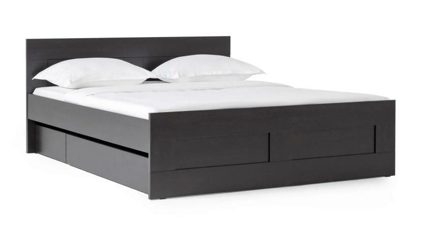 Двуспальная кровать Brimnes, с выдвижными ящиками, 160 см x 200 см, дуб, венге