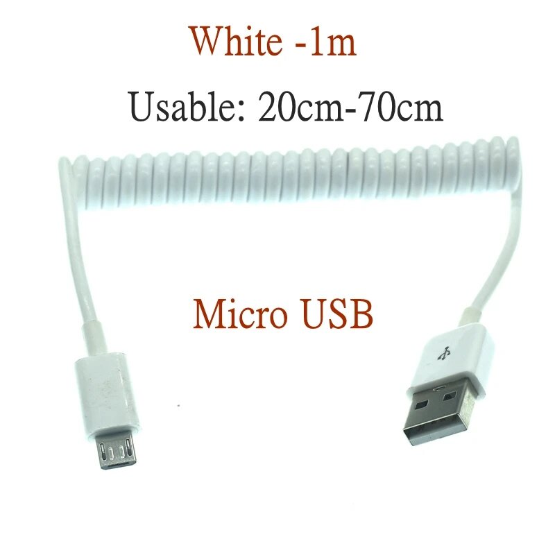 Пружинный Micro USB кабель, белый, 1 м