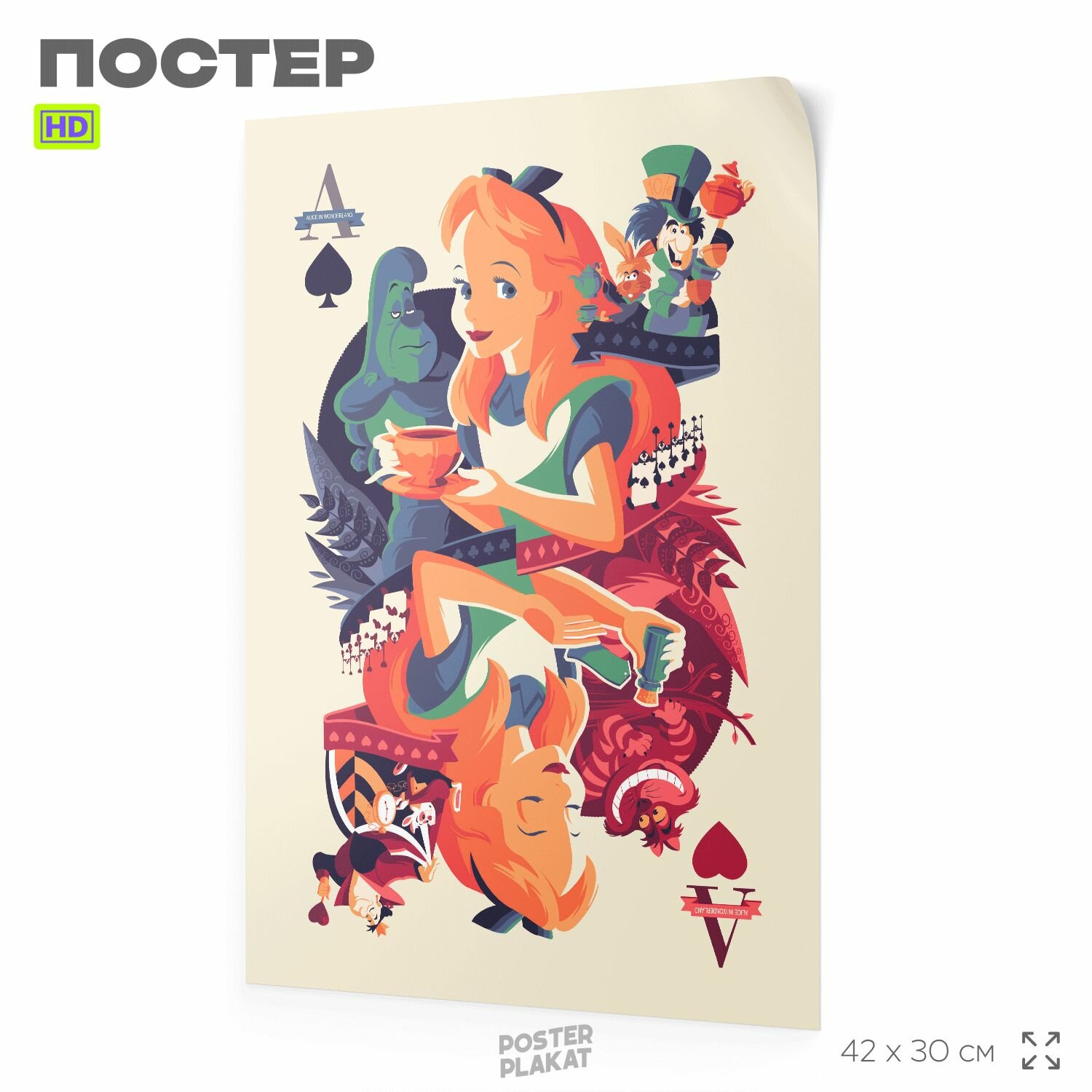 Постер по мультфильму Алиса в Стране чудес, для детей, А3 (420х297 мм), постер плакат