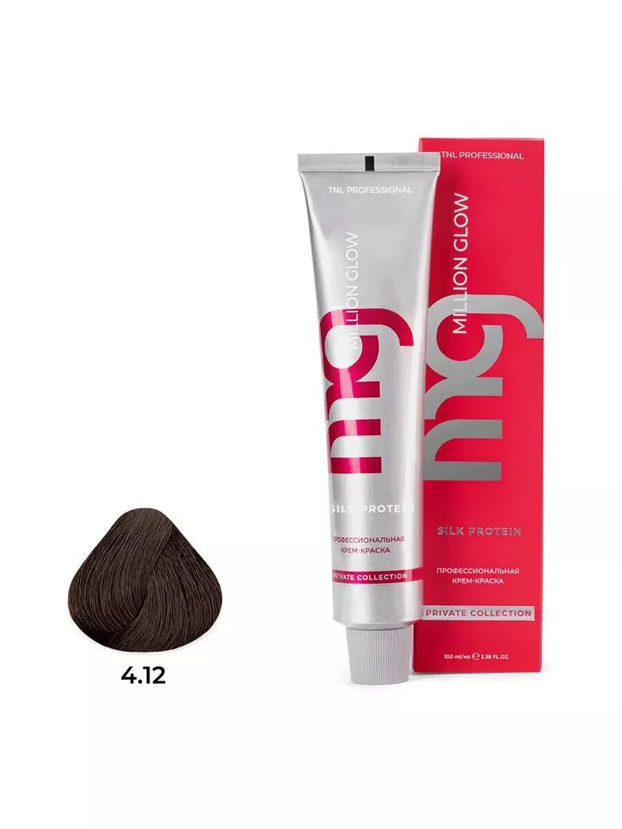 Крем-краска для волос Million glow Private collection Silk protein 4.12