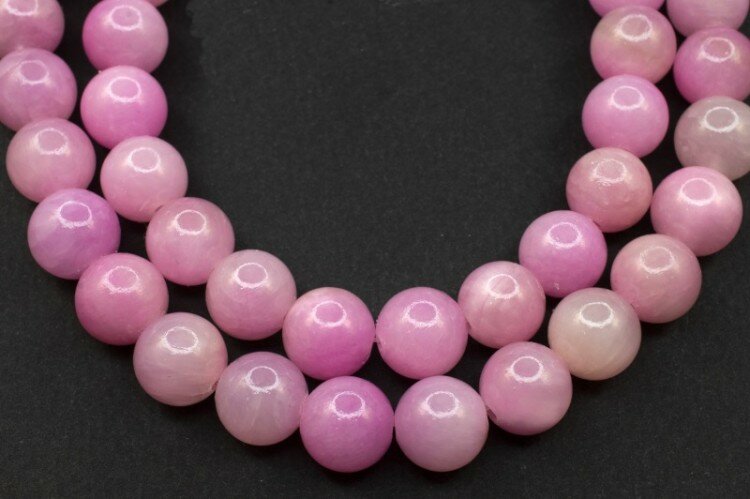 Бусина круглая Нефрит окрашенный 10мм, отверстие 1мм, цвет розовый, 505-019, 1нить (около 40шт, около 39см)
