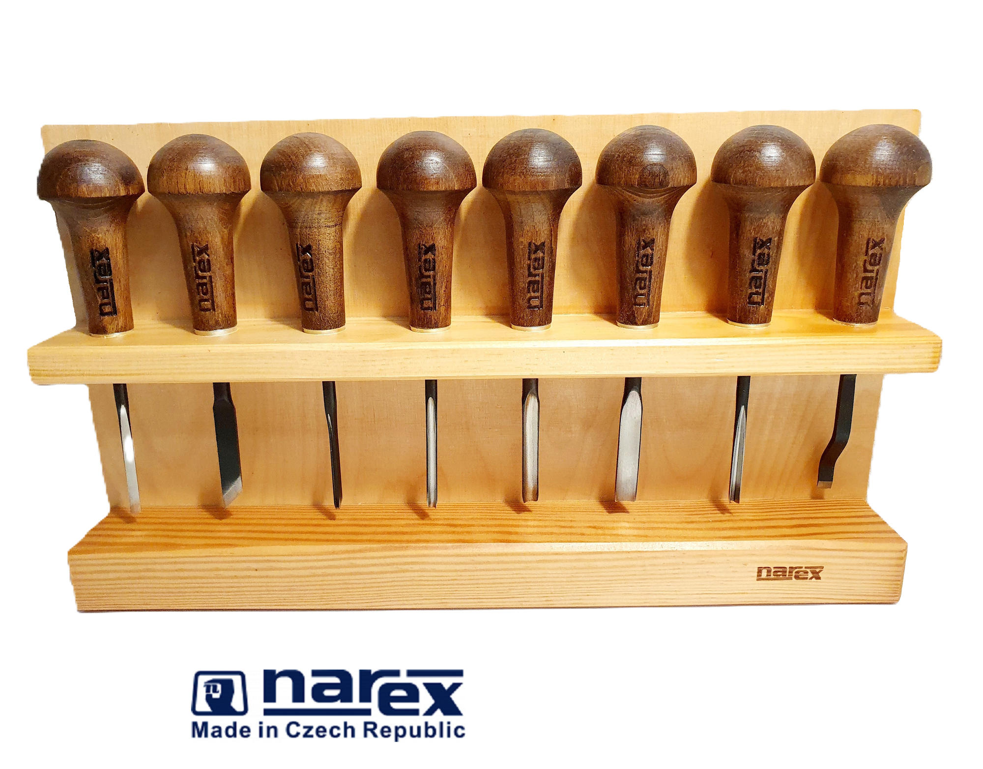 Набор из 8 резцов NAREX 868700 серия Profi с деревянной грибовидной ручкой, по дереву и линолеуму, на подставке