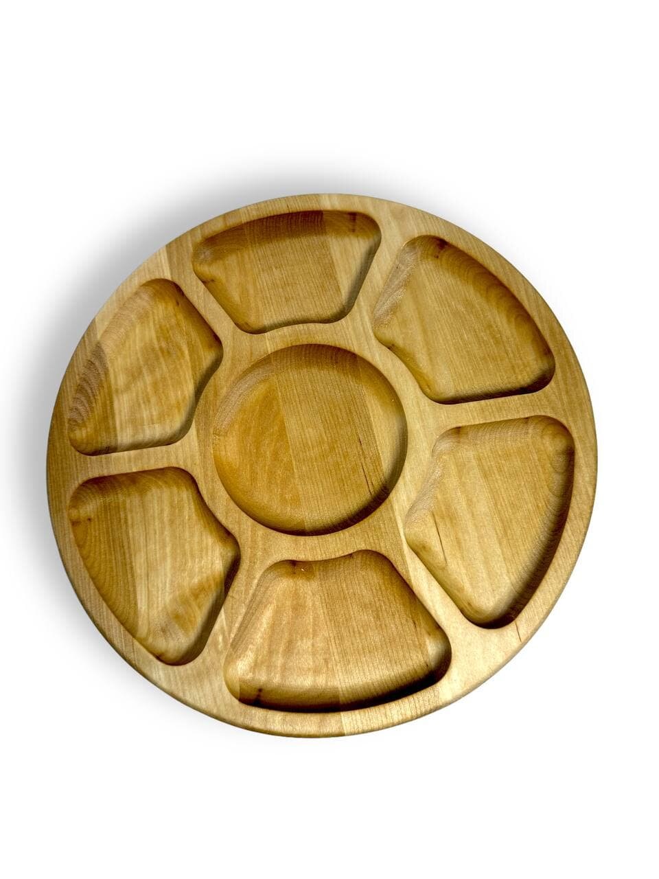 Менажница деревянная круглая 7 секций для закусок двухсторонняя разделочная доска из натурального дерева