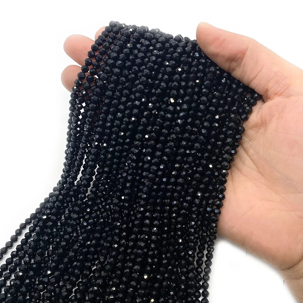 Бусины из натурального камня опал аметист турмалин 2/3/4 мм Черный, 4mm about 95pcs, Obsidian