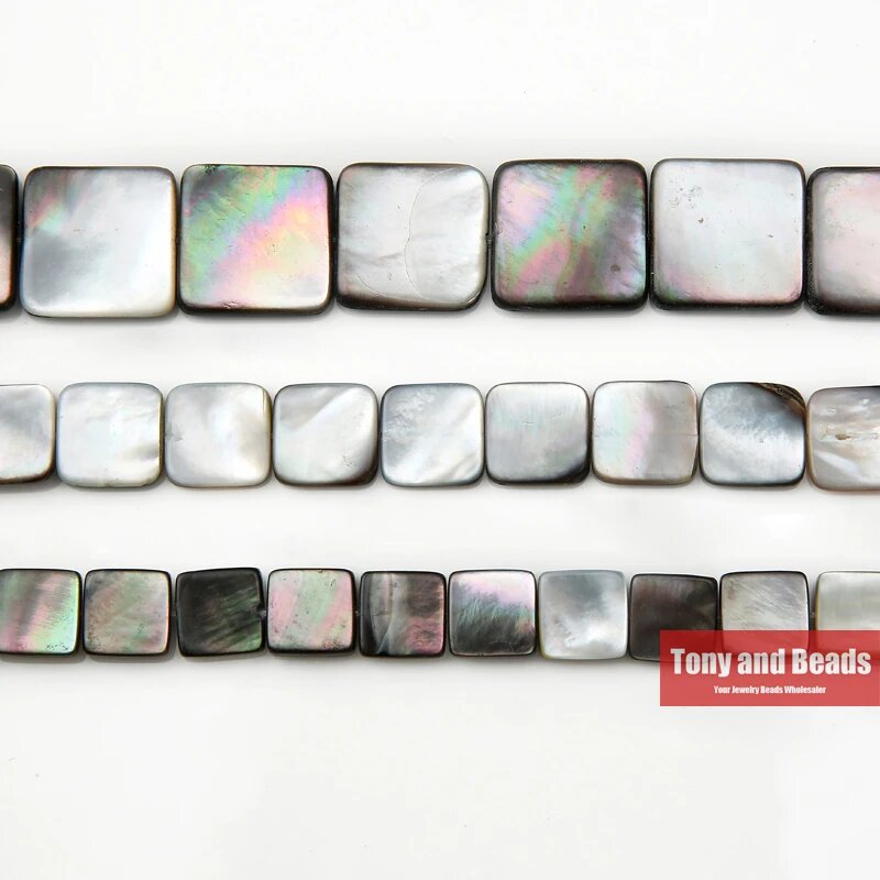 Черные плоские квадратные бусины из ракушек TonyandBeads 10x10 12x12 18x18 мм 12x12mm