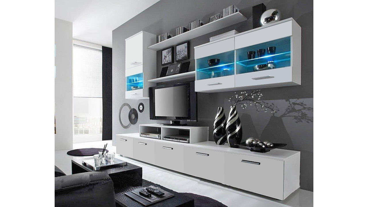 Гостиная Лого Белый Фасадный 0101 NEW 250x42x190 см, Фиеста