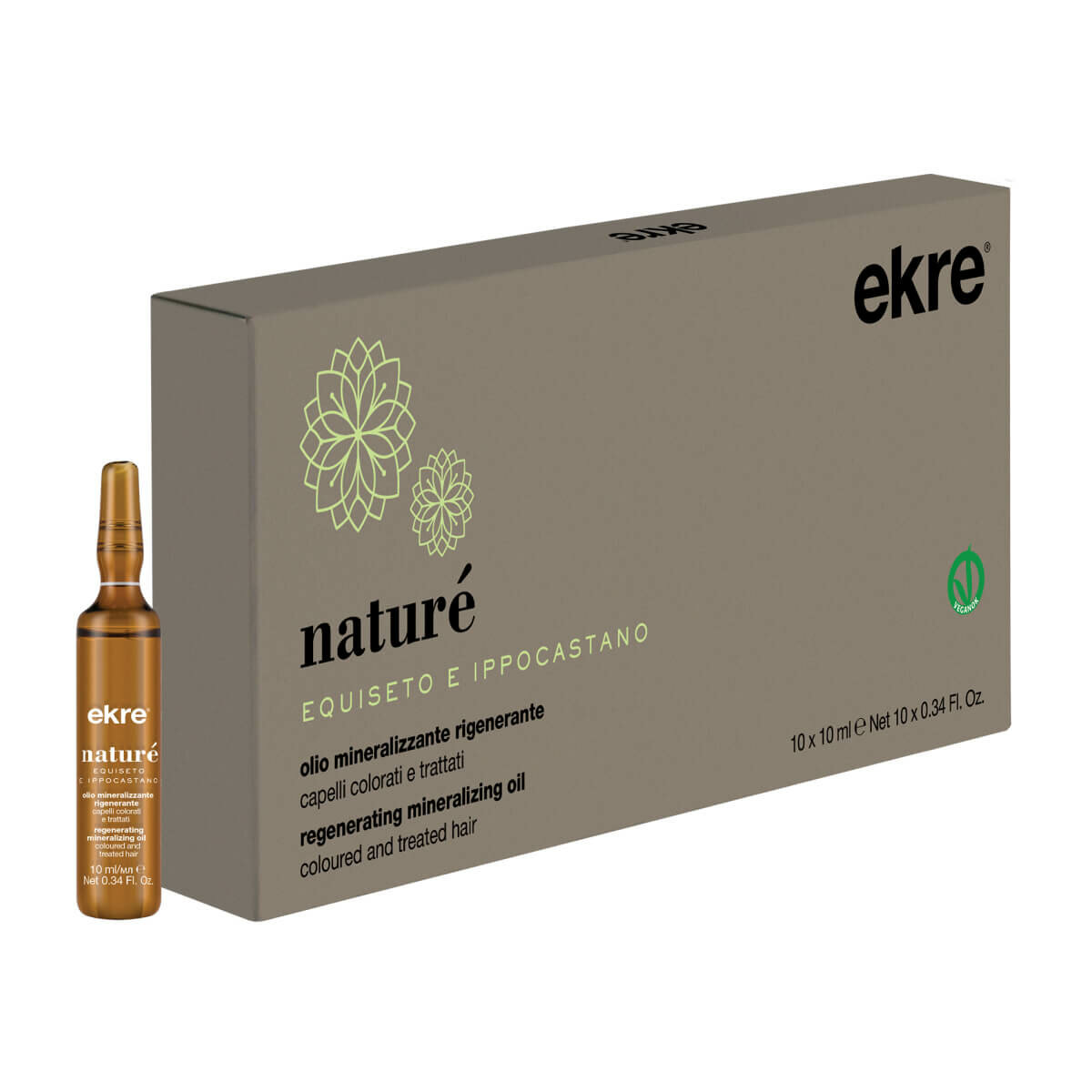 Флюид минеральный для восстановления волос с экстрактом хвоща и конского каштана Ekre Nature Regenerating, 10х10 мл