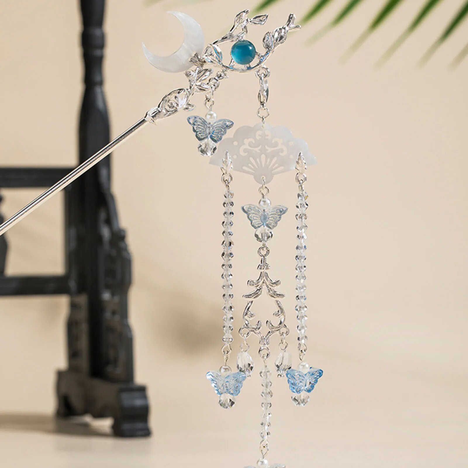 Заколка для волос в форме луны, палочки для еды, фиолетовые бусины, кисточка, палочка для волос для женщин, китайские украшения для волос ханьфу, свадебные аксессуары для волос в стиле ретро