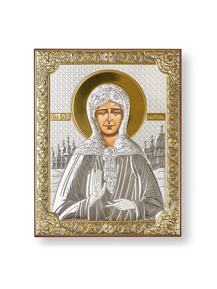 Икона серебряная, греческая Матрона 120х160мм.