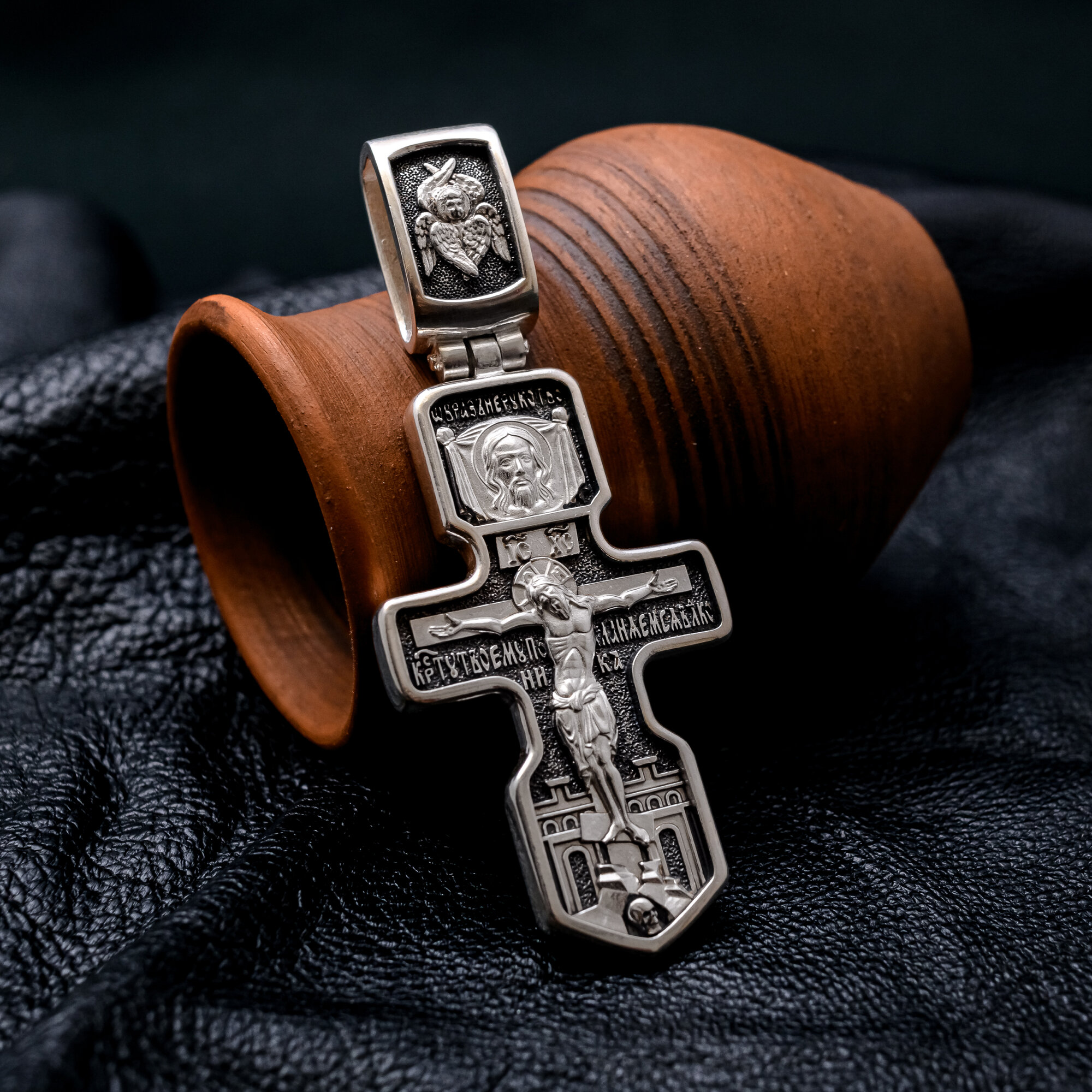 Крестик Леона, серебро, 925 проба, чернение