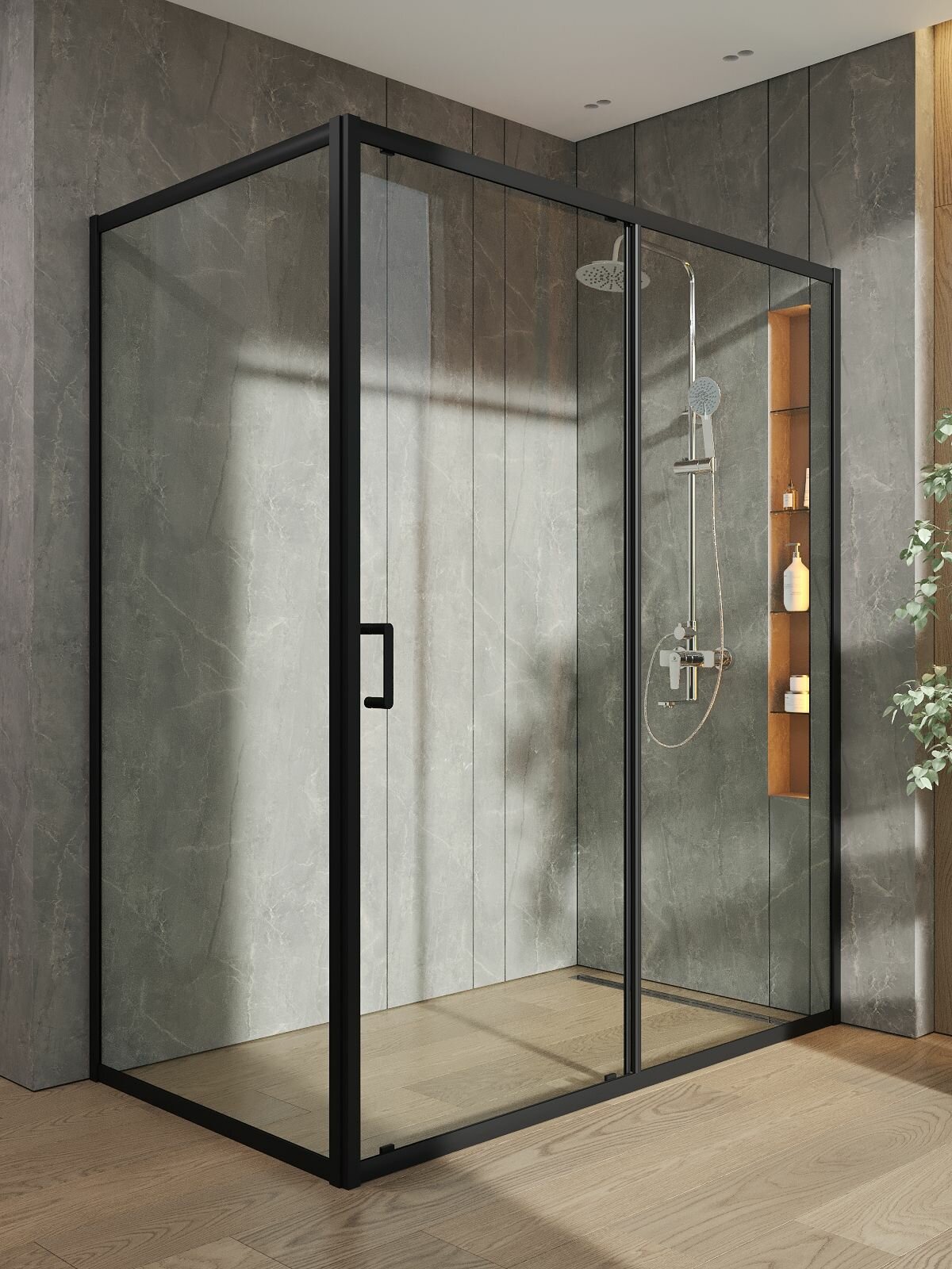 Душевой уголок 160,5х190х88,5 без поддона с раздвижной дверкой Orange E23-16090TB, матовый черный