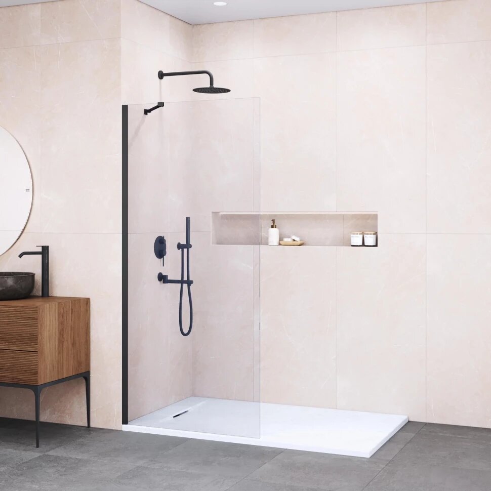 Душевая перегородка RGW WA-110B Walk-in 351011014-14 140 см, профиль черный матовый, стекло прозрачное