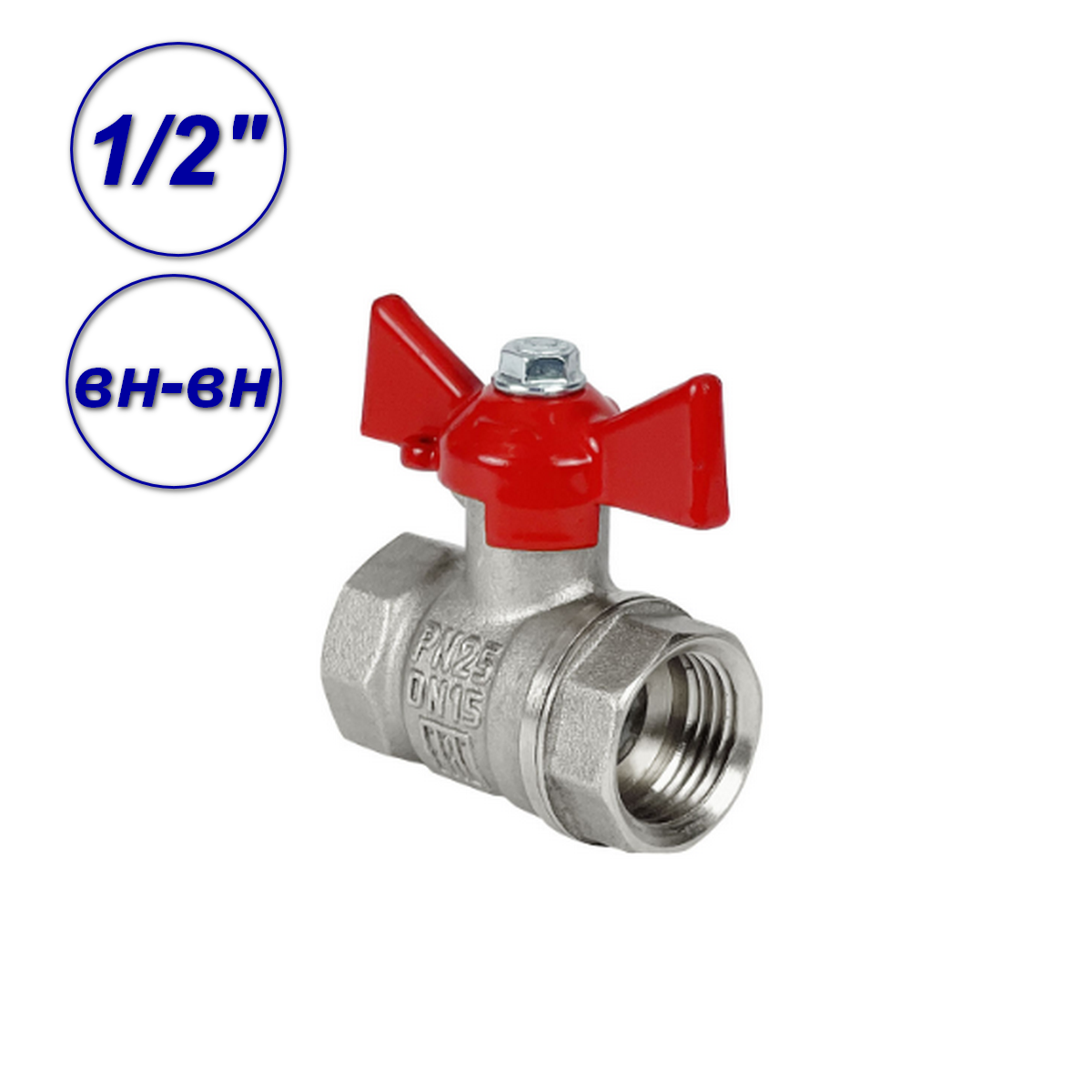 Кран шаровой для воды полнопроходной, никелированный, вн-нар 1/2" Valfex, ручка-рычаг 1 шт