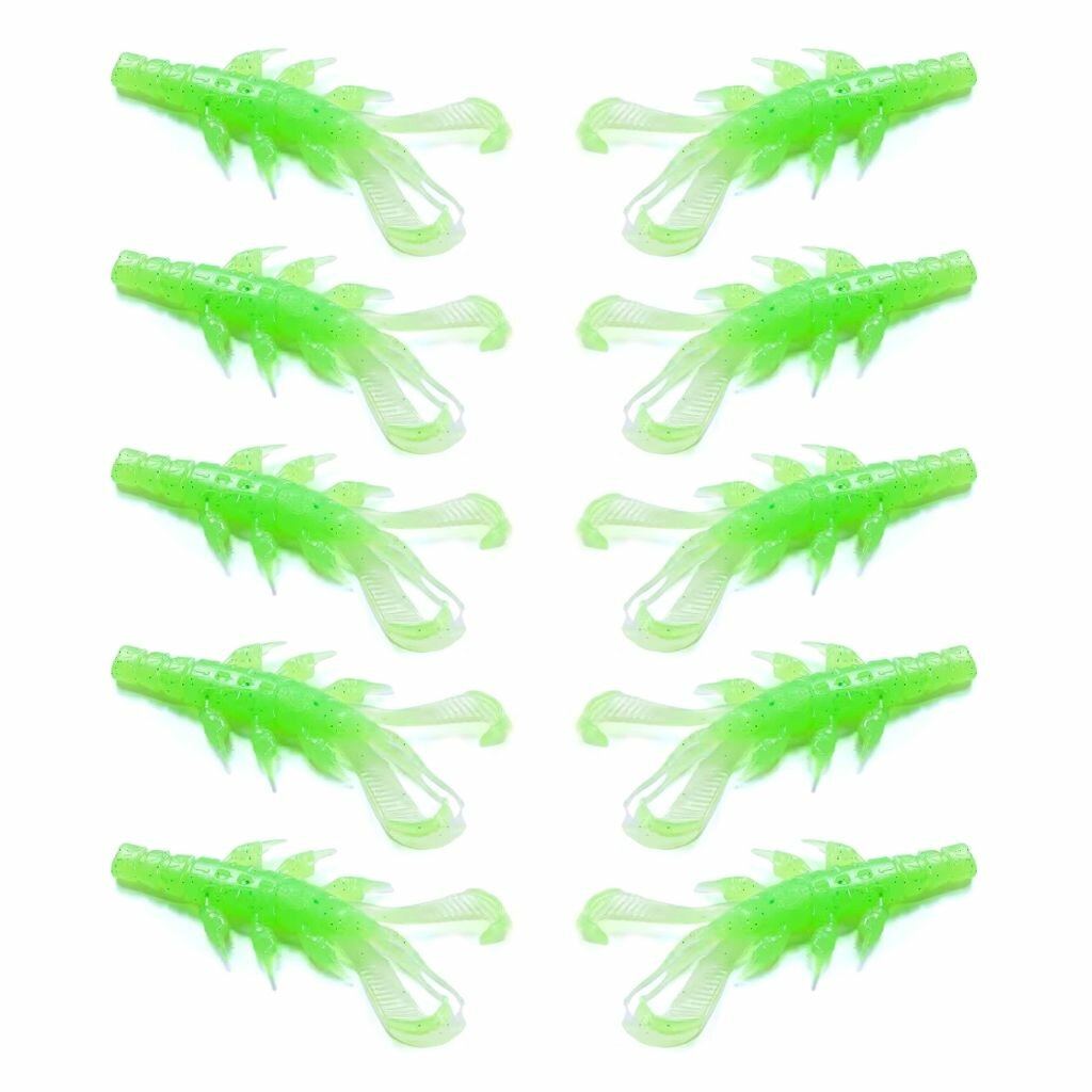 Рыболовные принадлежности, Мягкие приманки для ловли рыбы - медленно тонущие креветки ярко-зеленые, 1 пакет 10 штук