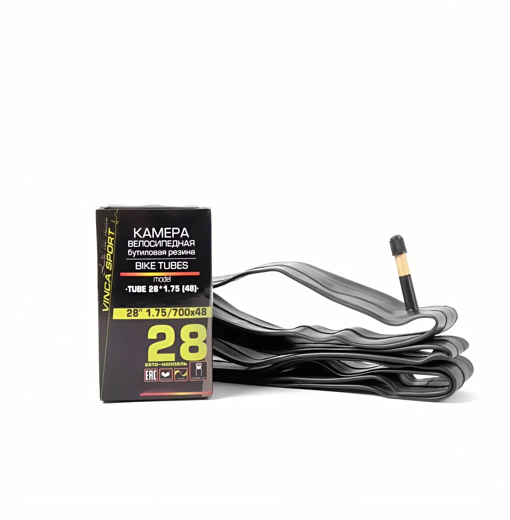 Камера 28*1.75/700*48 Vinca Sport, бутиловая резина, авто-ниппель 48мм